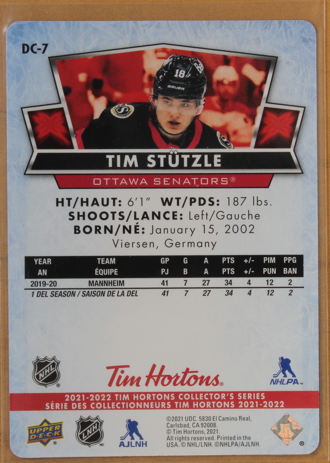 2021-22 - Upper Deck Tim Hortons Collector's Series - Tim Stutzle - (R ...